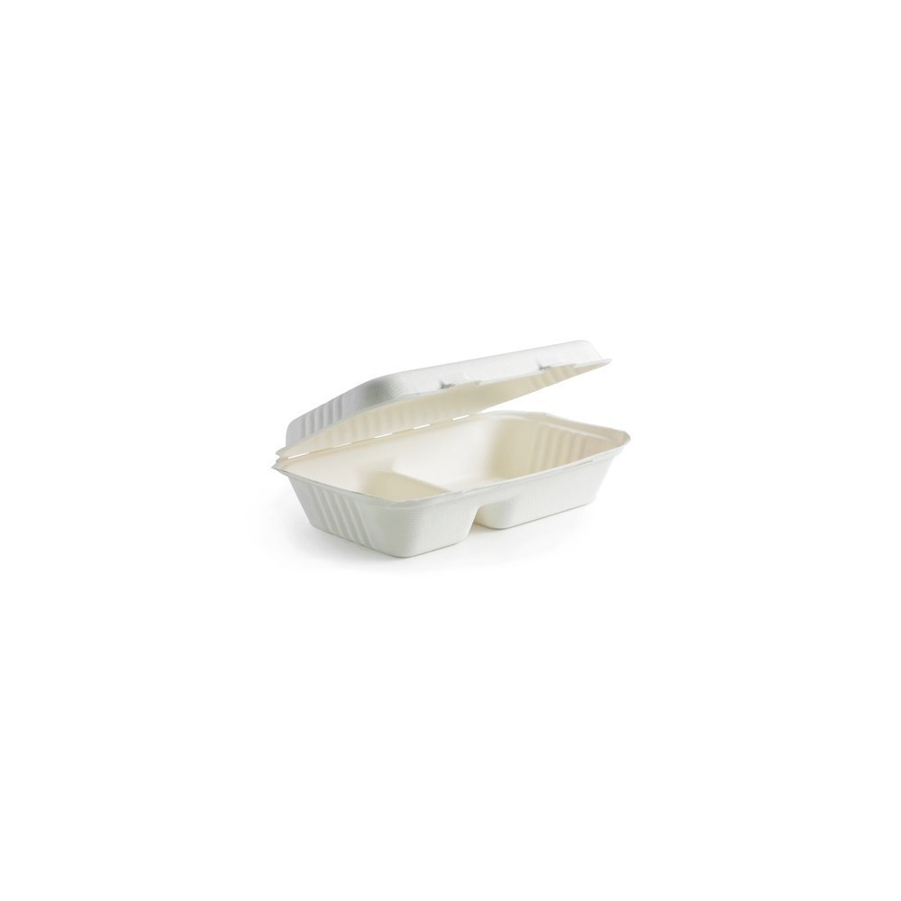 9x6x3" 2 Compartment Bio Clamshell - White 250 pcs